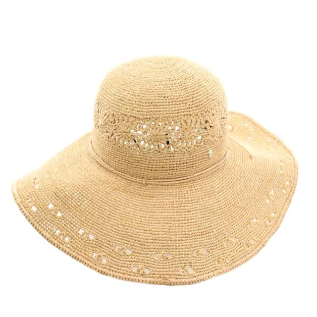 【中古】ヘレンカミンスキー HELEN KAMINSKI 麦わら帽子 ストローハット ラフィア リボン 装飾 ベージュ /HN