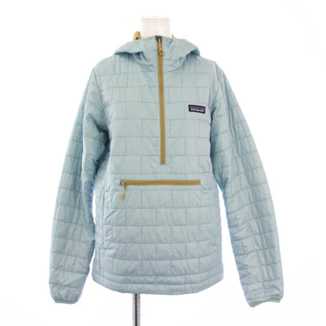 【中古】パタゴニア Patagonia キルティングアノラックパーカー プルオーバー 長袖 ハーフジップ ロゴ S 水色