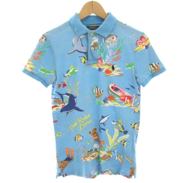 【中古】ポロ ラルフローレン CUSTOM SLIM FIT ポロシャツ カットソー 半袖 総柄 スモールポニー ポロベアー XS