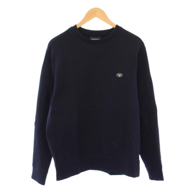 【中古】エンポリオアルマーニ スウェットシャツダブルジャージーマイクロロゴパッチ トレーナー 長袖 刺繍 L 紺