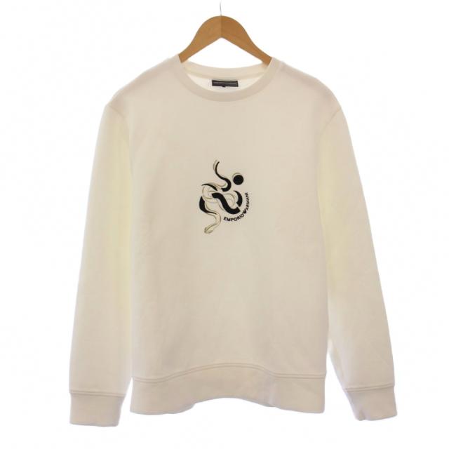 【中古】エンポリオアルマーニ EMPORIO ARMANI スウェット トレーナー 長袖 クルーネック ストレッチ 刺繍 M 白