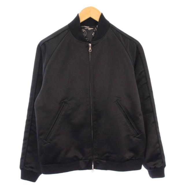 【中古】エディフィス PSG ヘビーサテンスカジャン ジャケット ブルゾン アウター ショート丈 刺繍 ウール混 S 黒