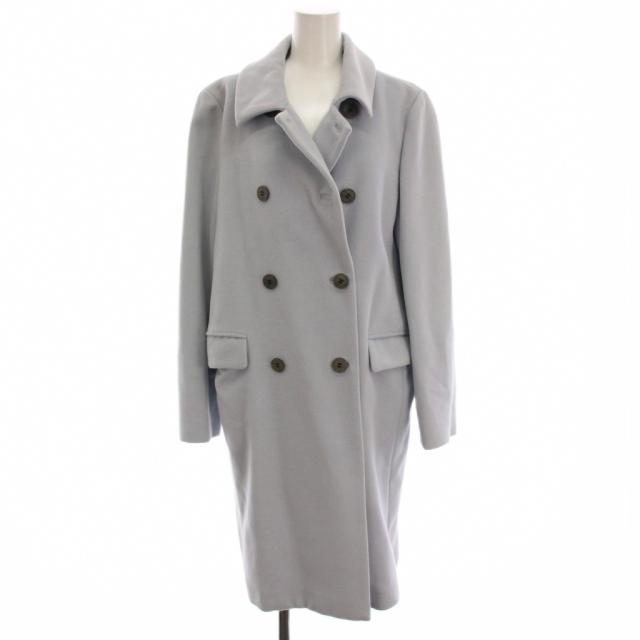 【中古】フォクシー FOXEY ロングコート ウール アウター F 水色 ライトブルー ダブルブレスト 10221 /YM レディース