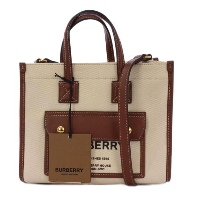 【中古】未使用品 バーバリー BURBERRY LL MN POCKET DTL TOTE トートバッグ ショルダーバッグ 2WAY 白 茶 8044143