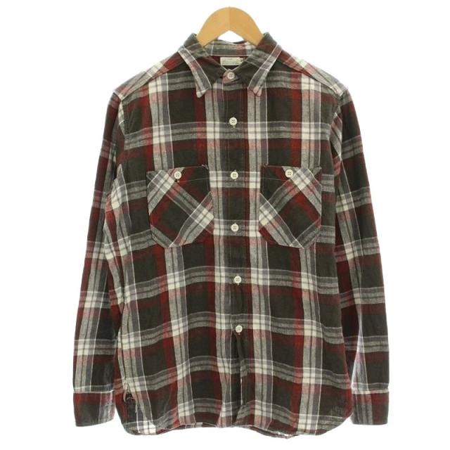【中古】ウエアハウス WAREHOUSE リネン混 ネルシャツ チェック柄 シャツ 長袖 36 グレー 赤 /☆G メンズ
