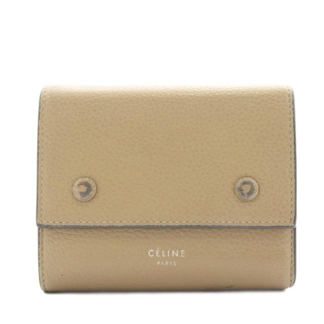 【中古】セリーヌ CELINE スモール フォールデッドマルチファンクション 財布 三つ折り 小銭入れ レザー ベージュ