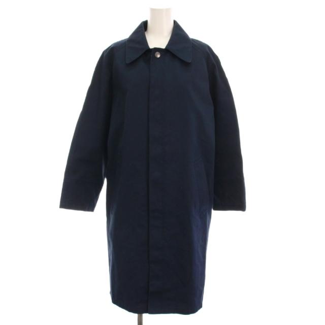 【中古】トリココムデギャルソン 19SS ステンカラーコート ロング ジップアップ 裏地チェック M 紺 ネイビー