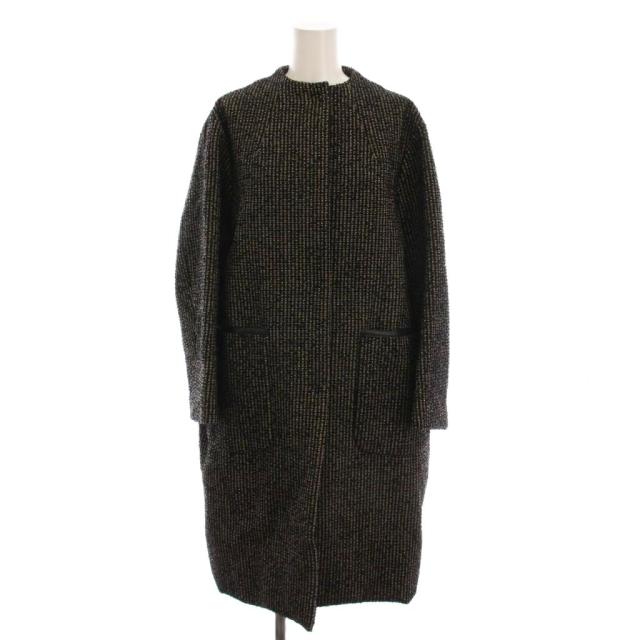 【中古】イエナ IENA ノーカラーコート ロング アウター 黒 ブラック ベージュ /YM レディース