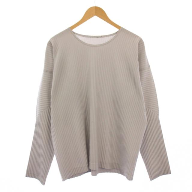 【中古】オムプリッセイッセイミヤケ プリーツカットソー 長袖 クルーネック ストレッチ ワンカラー 3 グレー