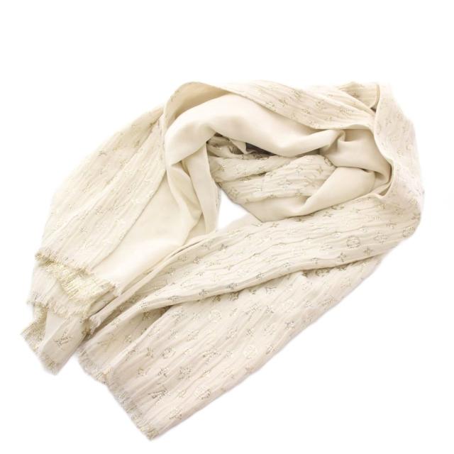 【中古】ルイヴィトン LOUIS VUITTON エトール モノグラム ソーグリッター ストール マフラー シルク ブロン