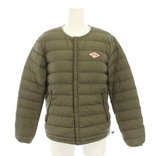 【中古】ダントン クルーネックインナーダウンジャケット アウター ロゴワッペン 34 カーキ JD-8748 /YT レディース