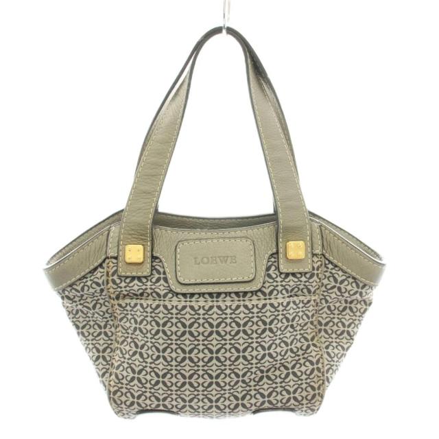 【中古】ロエベ ニューロードライン リピートアナグラム ハンドバッグ キャンバス レザー グレー ■OH レディース