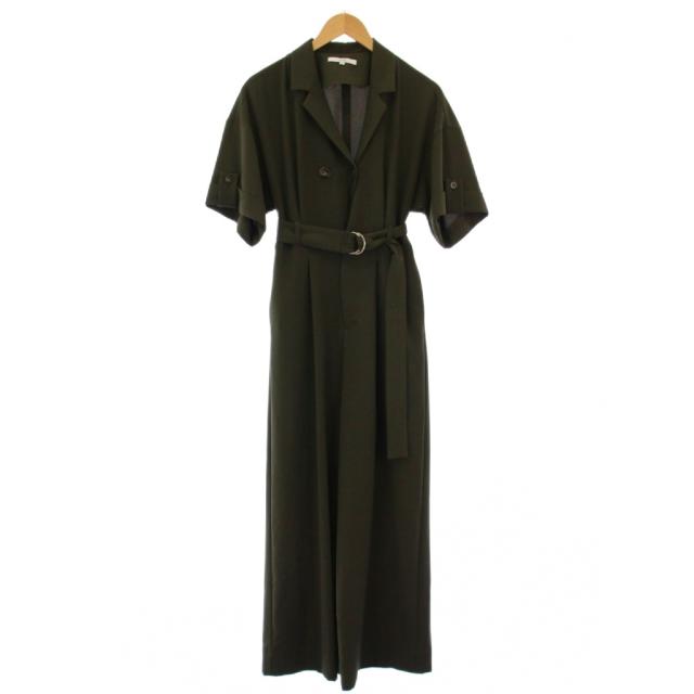 【中古】アンスリード バックタックジャンプスーツ オールインワン 半袖 スラックスパンツ オープンカラー カーキ