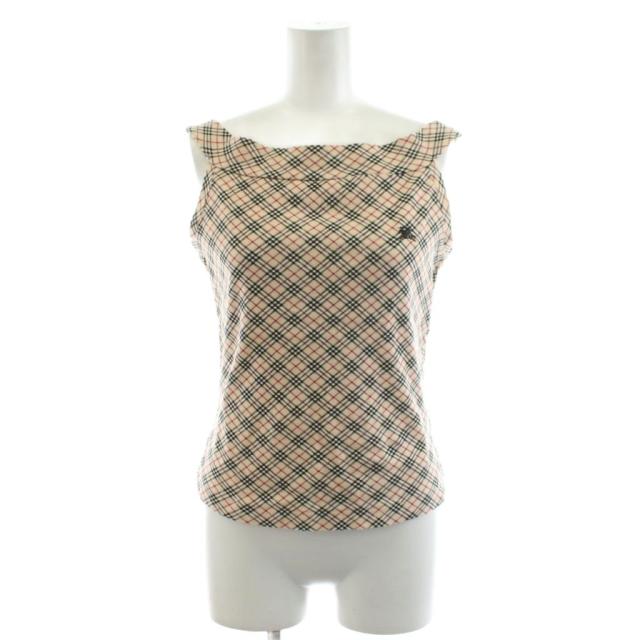 【中古】バーバリーブルーレーベル ノバチェック カットソー ノースリーブ ロゴ 刺繍 コットン M ベージュ /AN70