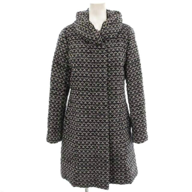 【中古】アナイ ANAYI ツイード フーテッドダウンコート ジップアップ ロング 34 ネイビー ピンク