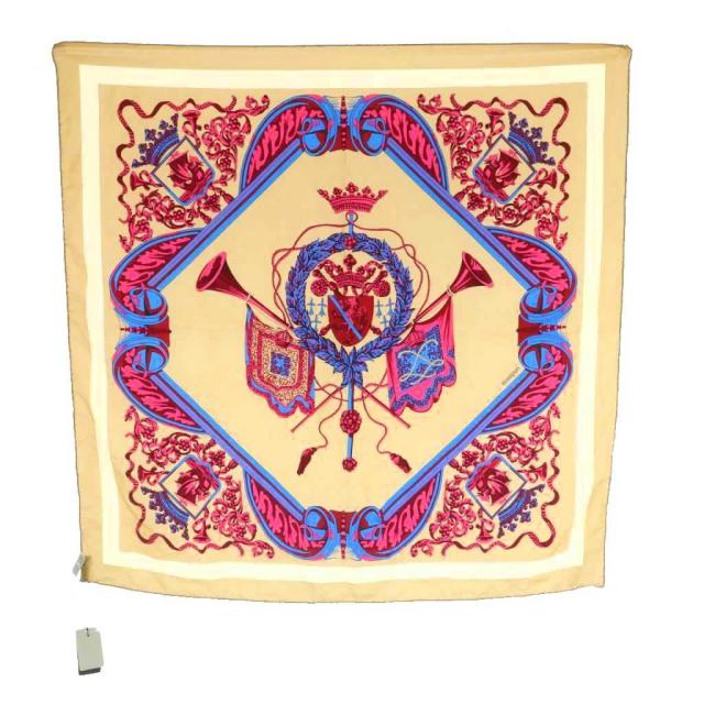 【中古】マニプリ manipuri スカーフ シルク 総柄 88×88 ベージュ マルチカラー crest /MI レディース