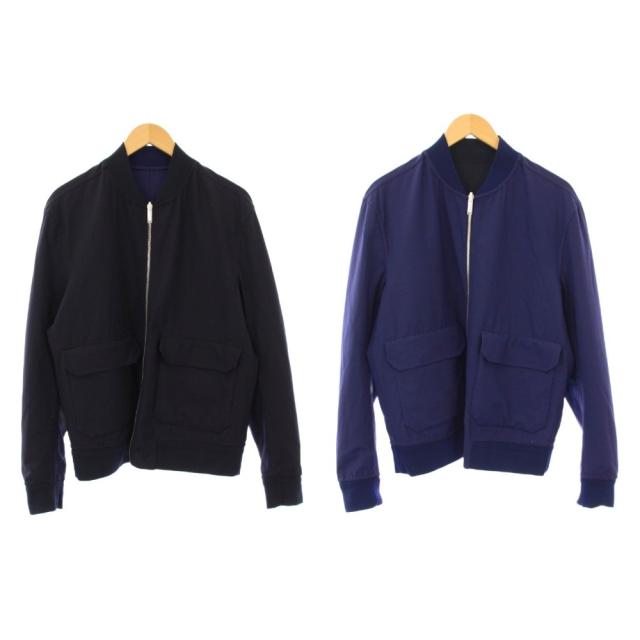 【中古】ラルディーニ リバーシブルボンバージャケット ブルゾン アウター ジップアップ ショート丈 ウール 紺 黒