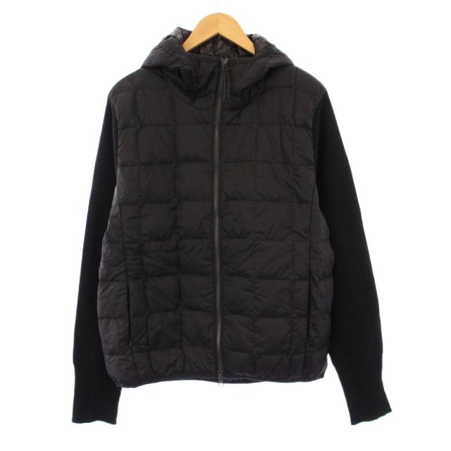 【中古】タイオン ダウンジャケット ナイロン アウター ショート丈 ジップアップ ニット 切替 ウール混 L 黒