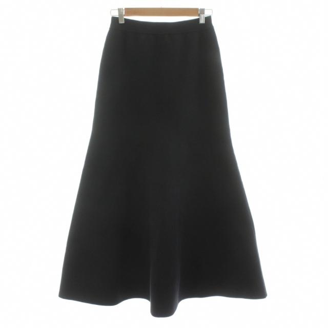 【中古】ミューズ ドゥーズィエム クラス24AW SMOOTH FRARE フレアスカート ニット ロング マキシ 36 黒 ブラック