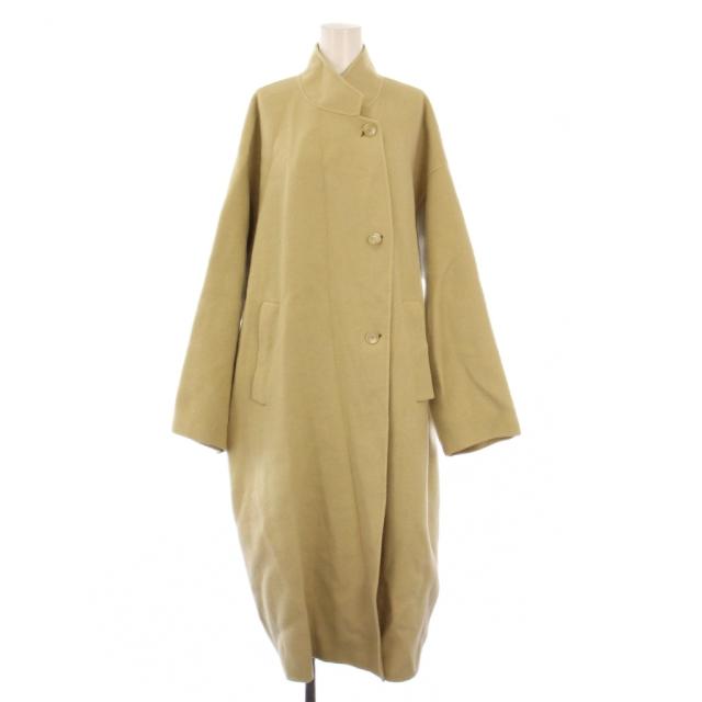 【中古】ローレン LOUREN スタンドカラーコート アウター ロング丈 ウール マフラー付き F イエローベージュ