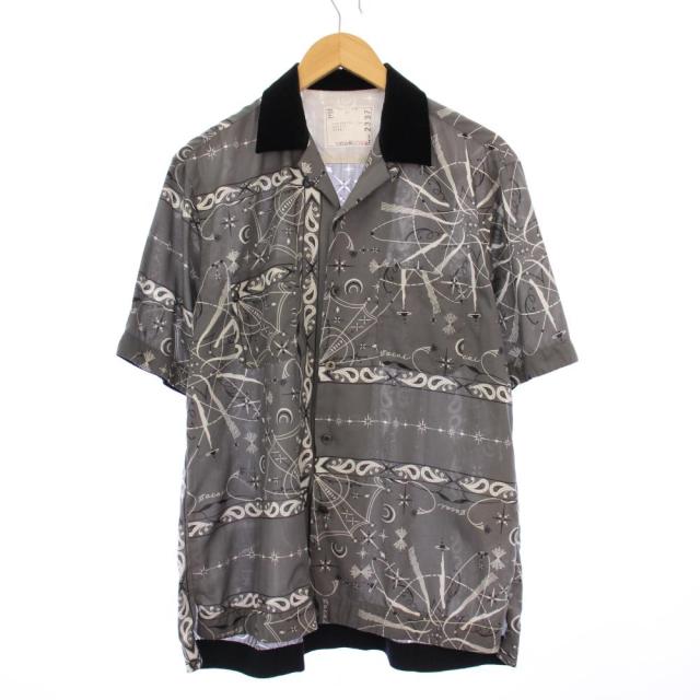 【中古】サカイ sacai Dr Woo Bandana Print Shirt バンダナプリントシャツ 半袖 オープンカラー 1 グレー