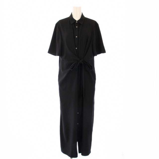 【中古】セオリーリュクス CANYON ROCHA シャツワンピース マキシ ロング 半袖 レギュラーカラー ワンカラー 38 黒