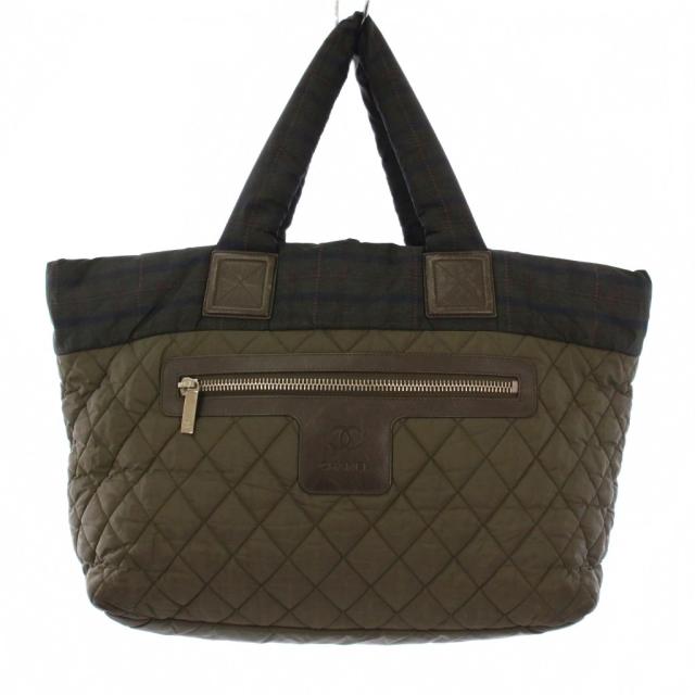【中古】シャネル CHANEL ココ・コクーン トートバッグ ハンドバッグ チェック カーキ 18番台 /KH ■OH レディース