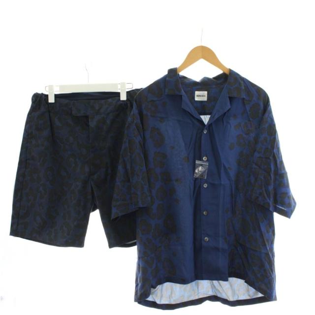 【中古】未使用品 ブエナビスタ セットアップ アロハシャツ 半袖 ハーフパンツ ショートパンツ 総柄 M L 紺 黒