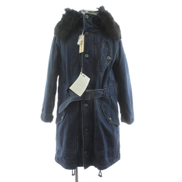 【中古】未使用品 ディーゼル DIESEL モッズコート デニム ロング 中綿ライナー ファー ベルト付き XS インディゴ