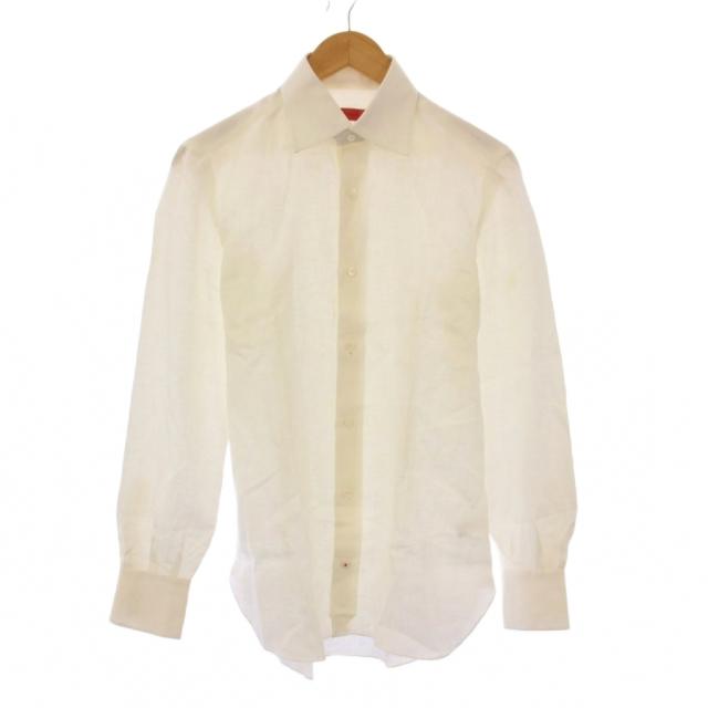 【中古】イザイア ISAIA カジュアルシャツ 長袖 レギュラーカラー 無地 麻 リネン 37 白 ホワイト /BB メンズ