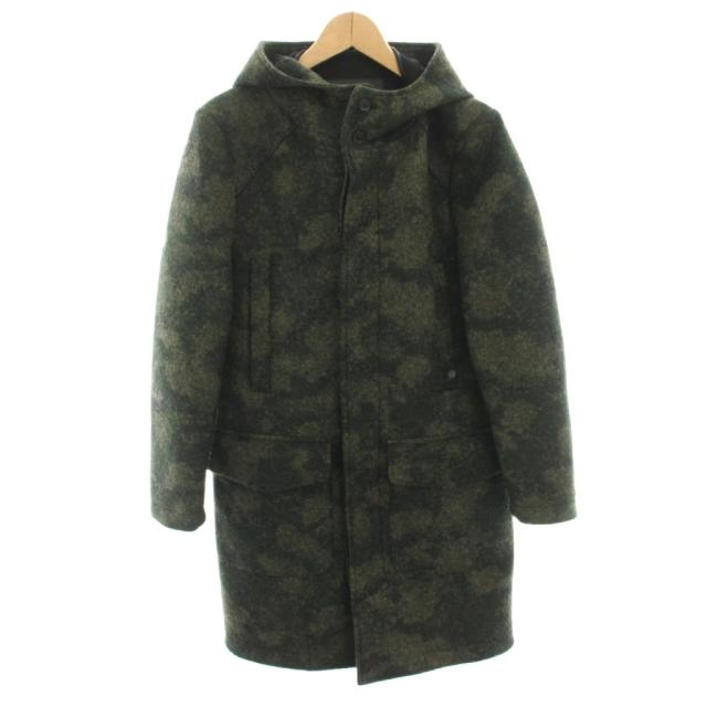 【中古】ハイドロゲン クオーレ ディ パンノ ウールコート アウター フード 迷彩柄 カモフラ柄 44 カーキ メンズ