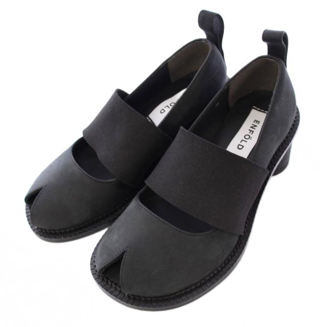 【中古】エンフォルド ENFOLD パンプス オープントゥ チャンキーヒール ワンカラー 36 黒 ブラック /BB レディース