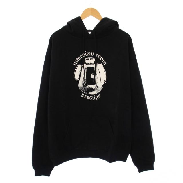 【中古】プレステージアパレル interview room プルオーバーパーカー スウェット 長袖 ロゴ プリント L 黒