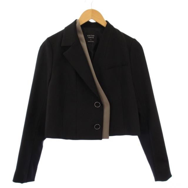 【中古】ユナイテッドトウキョウ レイヤードカラーショートジャケット テーラード アウター 総裏地 2 黒 ベージュ