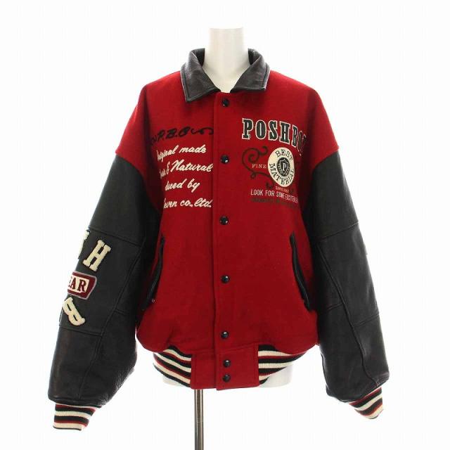 【中古】ポッシュボーイ POSH BOY ジャケット スタジャン 中綿 袖レザー ワッペン 刺繍 アウター F 赤 レッド 黒の通販はau ...