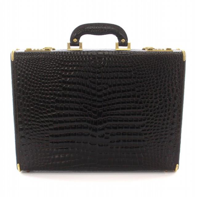 【中古】GENUINE LEATHER ビジネスバッグ ハンドバッグ マルチ クロコ 型押し 鞄 黒 ブラック メンズ レディース