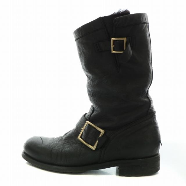 【中古】ジミーチュウ JIMMY CHOO エンジニアブーツ ショートブーツ レザー ローヒール タンクソール 37 黒