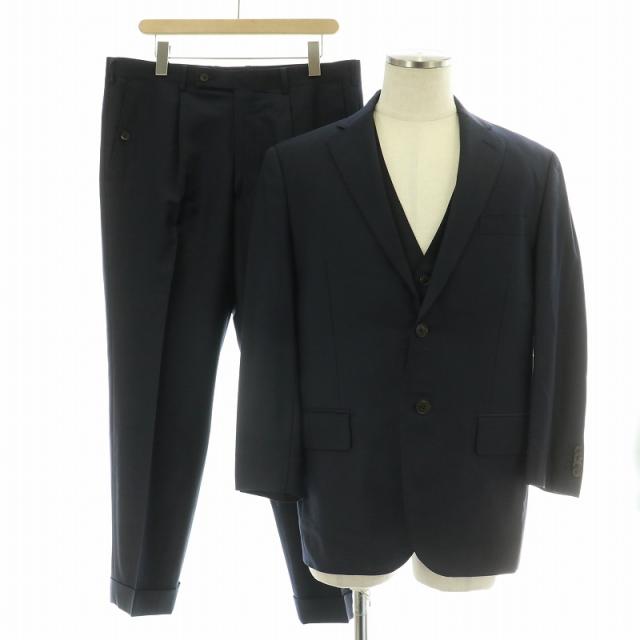 【中古】エルメネジルドゼニア 66 TROFEO 3ピース シングルスーツ 上下 テーラードジャケット テーパードパンツ 紺