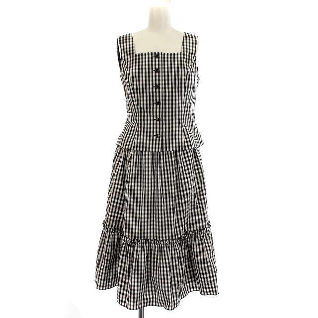 【中古】未使用品 エムズグレイシー 21SS セットアップ ノースリーブブラウス スカート ギンガムチェック 36 黒