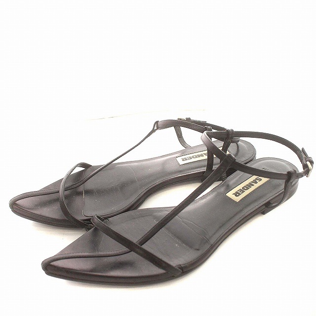 【中古】ジルサンダー JIL SANDER サンダル Tストラップ JS3310A トングサンダル レザー 36 黒 ブラック