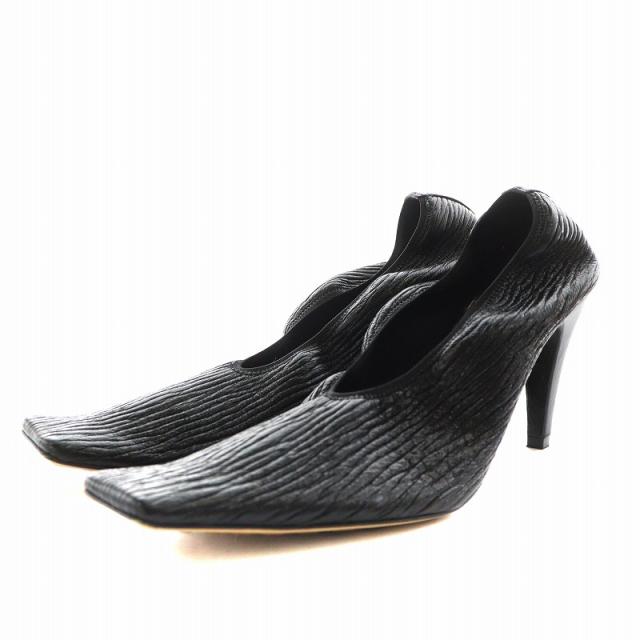 【中古】ボッテガヴェネタ BOTTEGA VENETA Crunch パンプス ヒール スクエアトゥ レザー 36 黒 ブラック