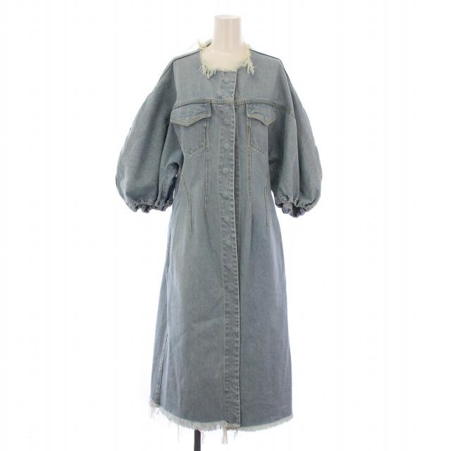 【中古】マルケス アルメイダ デニムワンピース フレア ミモレ ロング 半袖 オーバーサイズ クルーネック 水色