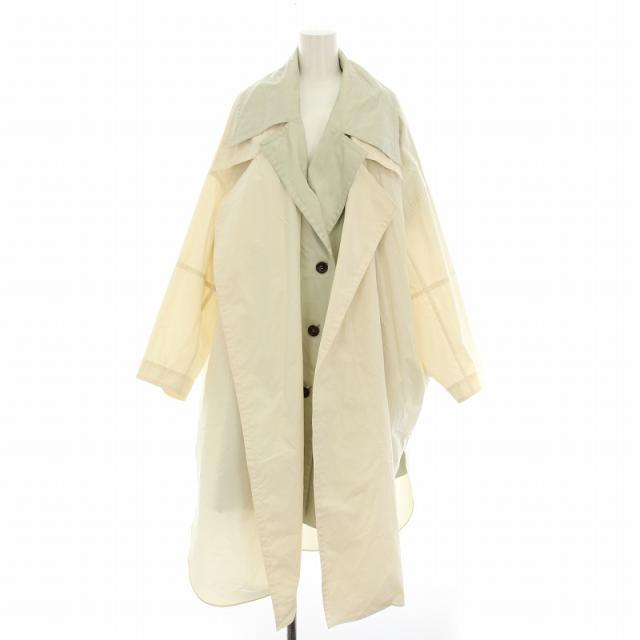 【中古】アイレネ IRENE Layering Coat レイヤリングコート トレンチ アウター ロング丈 36 アイボリー グレー