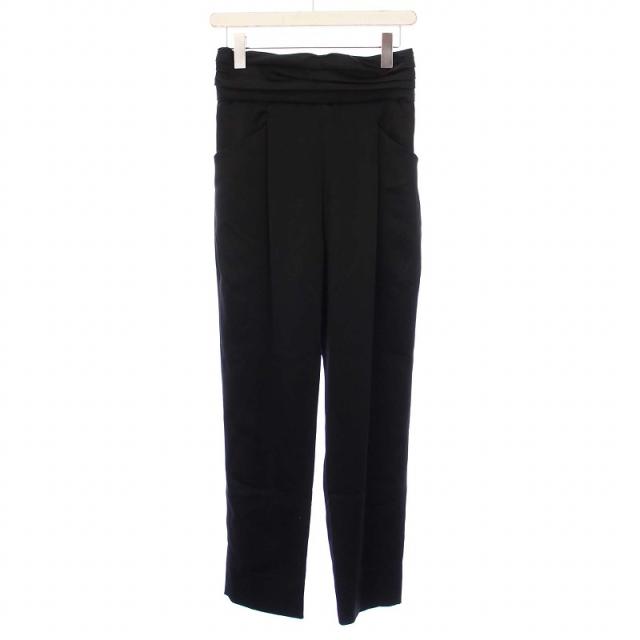 【中古】シーニュ Cygne タキシードパンツ テーパード ハイウエスト サテン 1 黒 /KH ▲H レディース