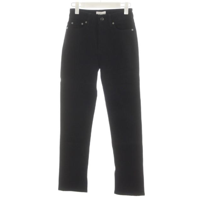 【中古】未使用品 ガニー GANNI BEKSI デニムパンツ ジーンズ Gパン ジーパン ジッパーフライ ロゴ 25/32 黒