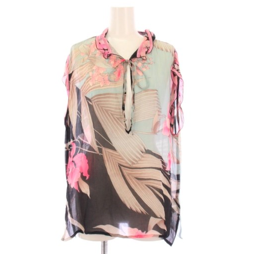 【中古】レオナール PARIS シャツ ブラウス プルオーバー ノースリーブ シアー シースルー 花柄 シルク ピンク 黒