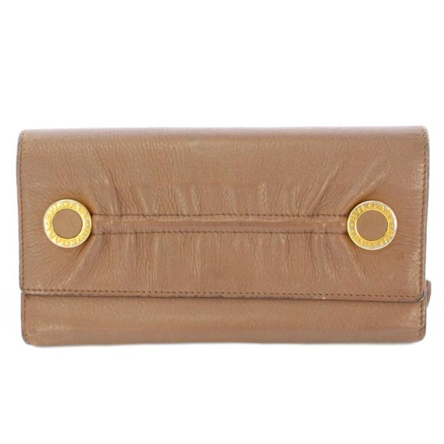 【中古】ブルガリ BVLGARI 長財布 ロングウォレット 三つ折り レザー ロゴ ピンクグレー /BB ■OH レディース