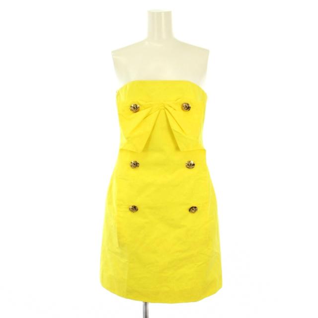 【中古】ルイヴィトン LOUIS VUITTON ワンピース ベアトップ ミニ丈 リボン シルク 36 黄色 イエロー