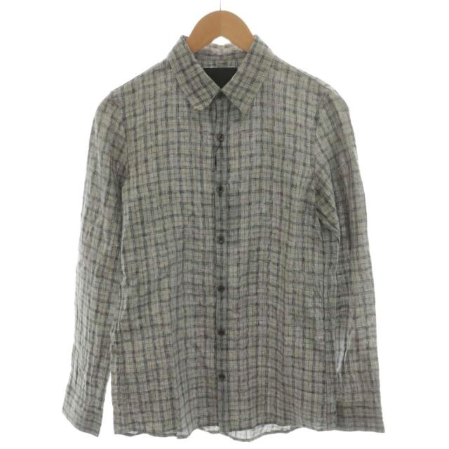 【中古】未使用品 オーレット OURET 16SS シャツ 長袖 チェック 麻 リネン 1 グレー OR161-0351 /AN47 メンズ