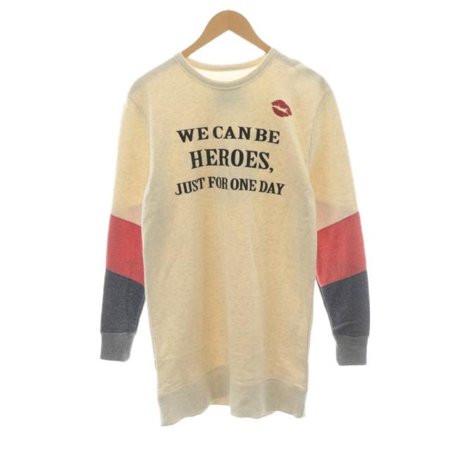 【中古】未使用品 ドレスキャンプ DRESSCAMP HEROES スウェット トレーナー 長袖 刺繍 ロゴ 霜降り XS 生成 白 赤 青
